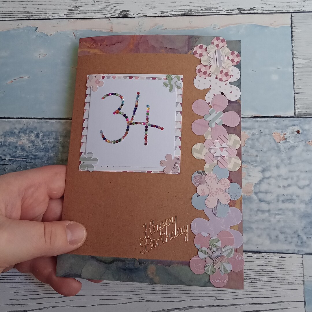 34th Greeting Card, Anniversary, Birthday, Blank Numbered Card, Blank ...