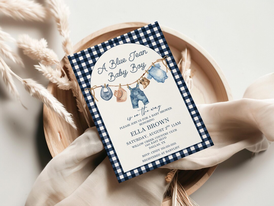 Blue Jean Baby Shower Invitation, Baby Sprinkle Invite, Denim Baby ...