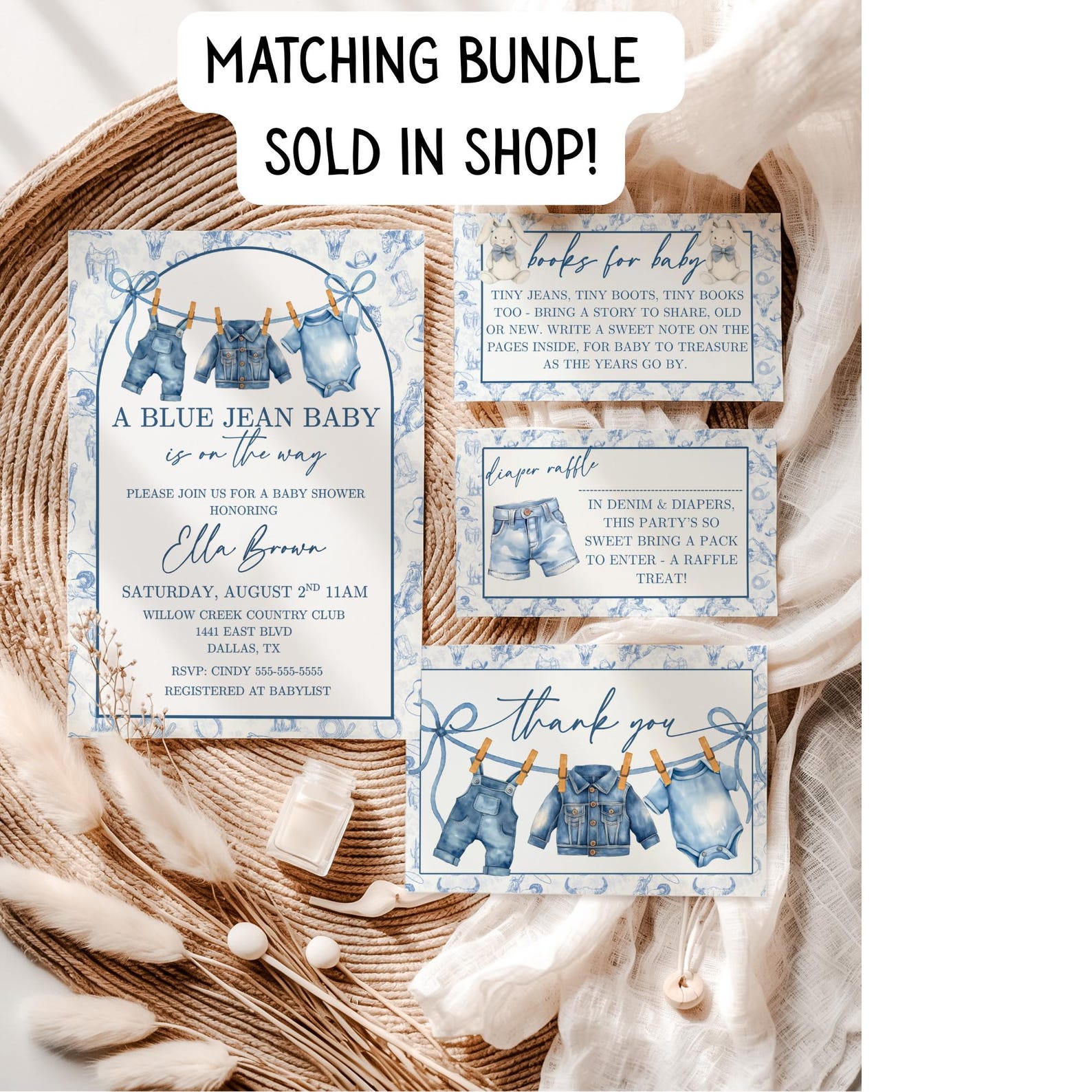 Blue Jean Baby Shower Welcome Sign, Editable Clothesline Baby Shower ...