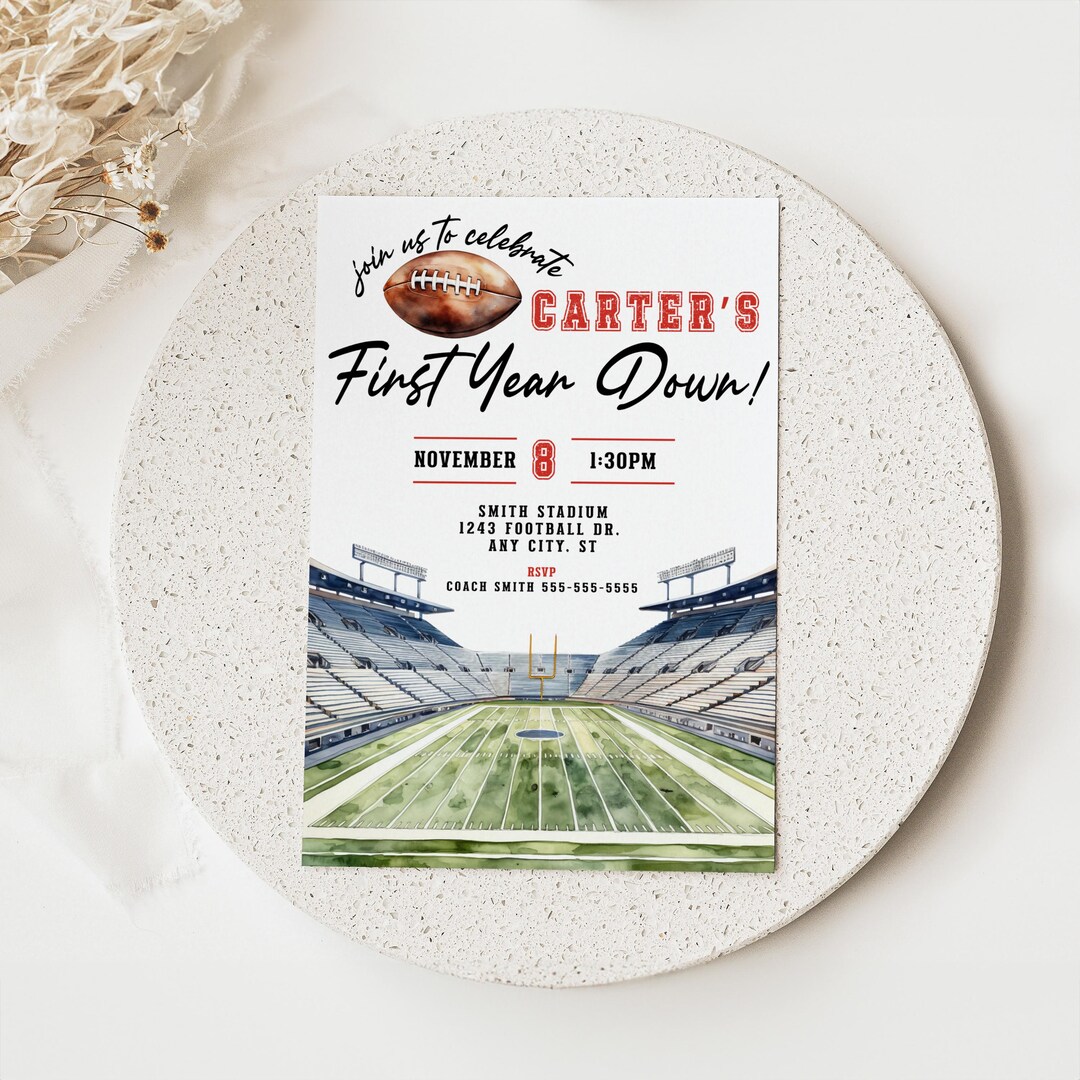 First Year Down Birthday Invitation, Football First Year Down Birthday ...