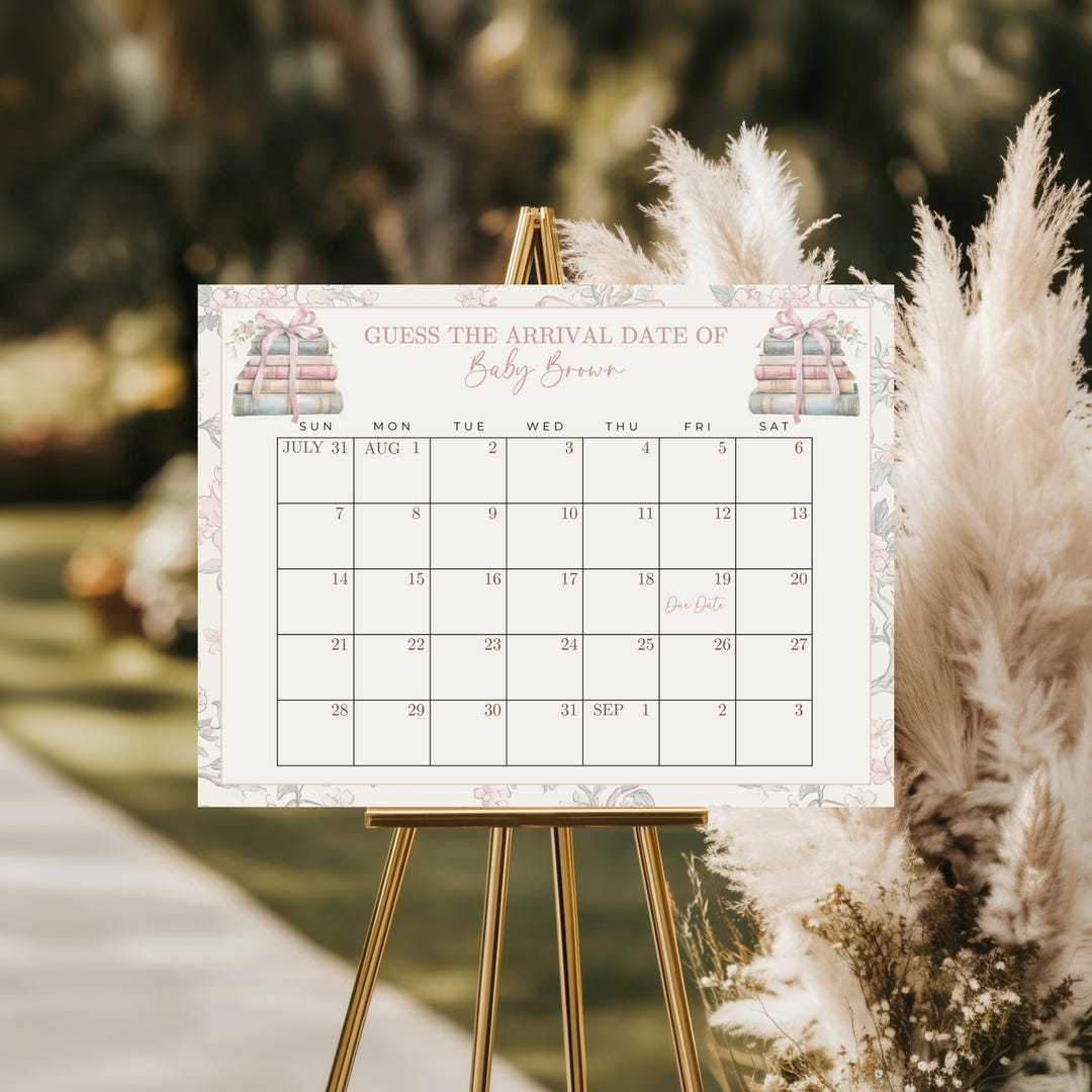 New Chapter Begins Guess the Due Date Calendar, Storybook Baby Shower ...