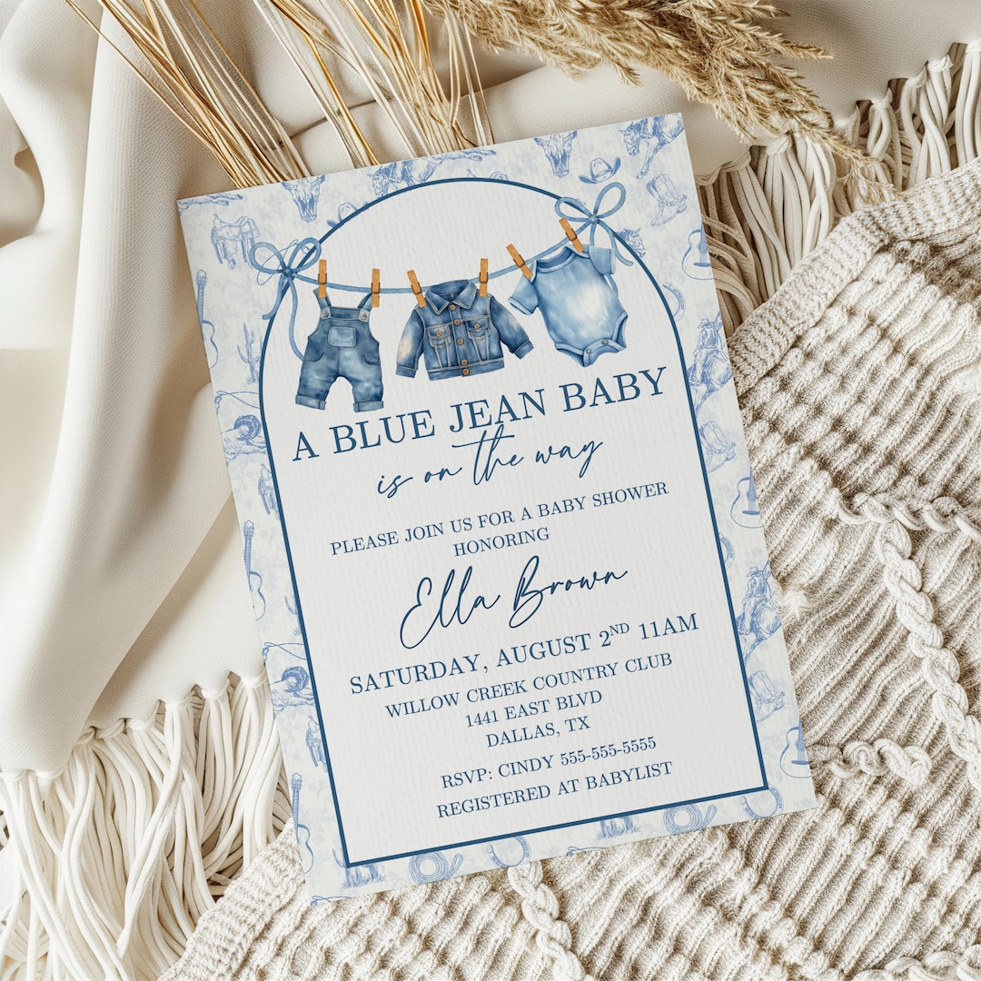 Blue Jean Baby Shower Invitation, Baby Sprinkle Invite, Denim Baby ...