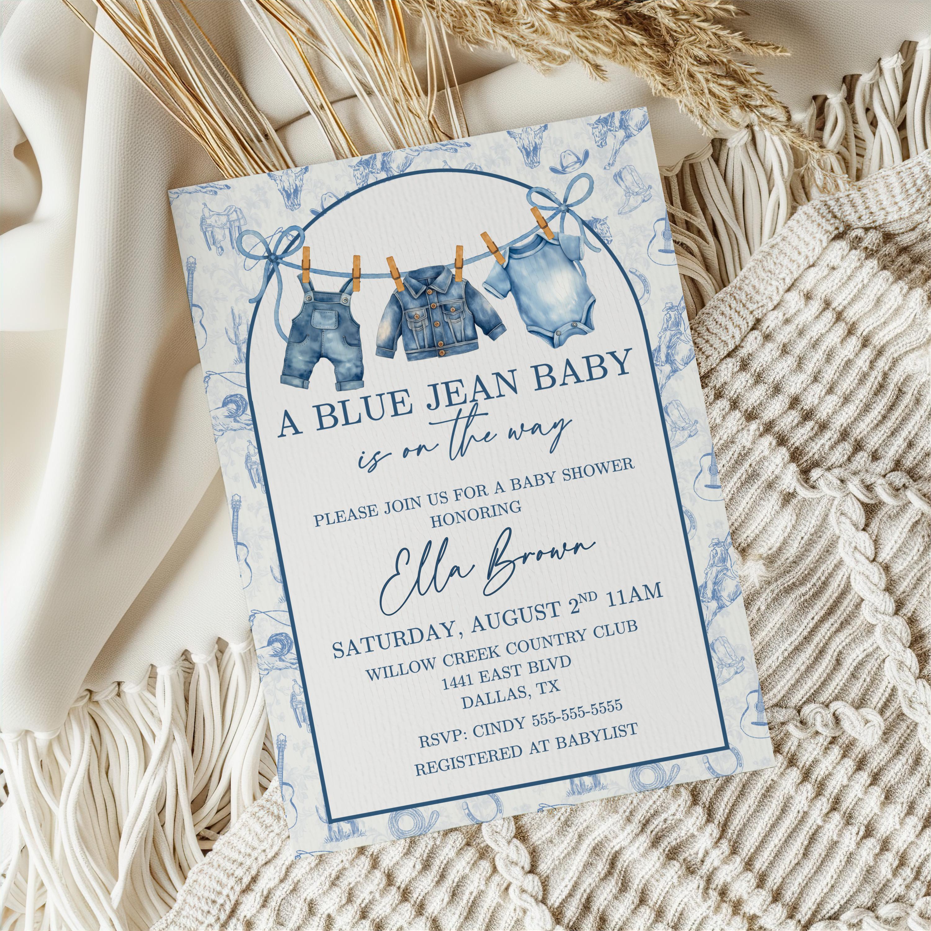 Blue Jean Baby Shower Invitation, Baby Sprinkle Invite, Denim Baby ...