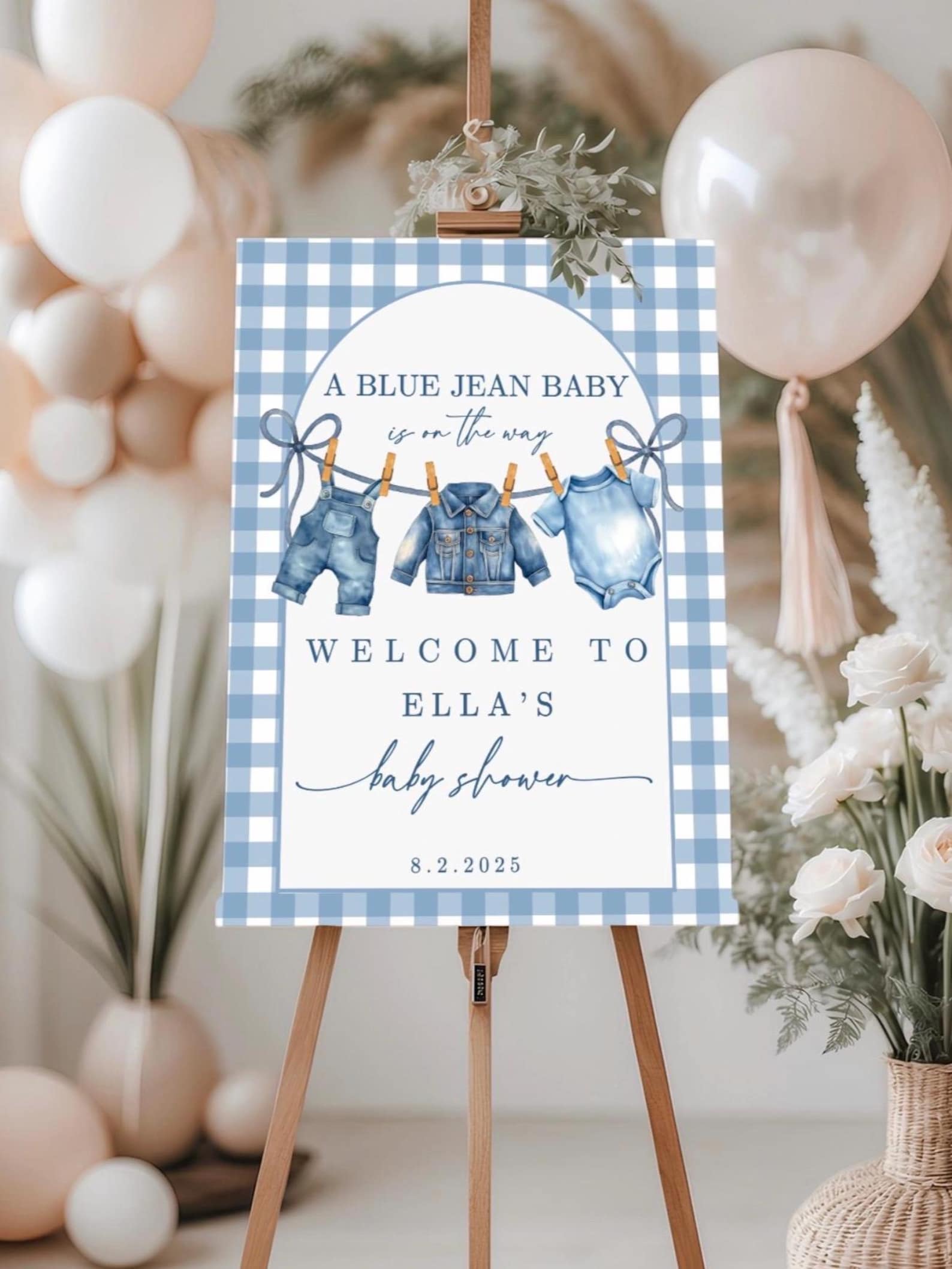 Blue Jean Baby Shower Welcome Sign, Editable Clothesline Baby Shower ...