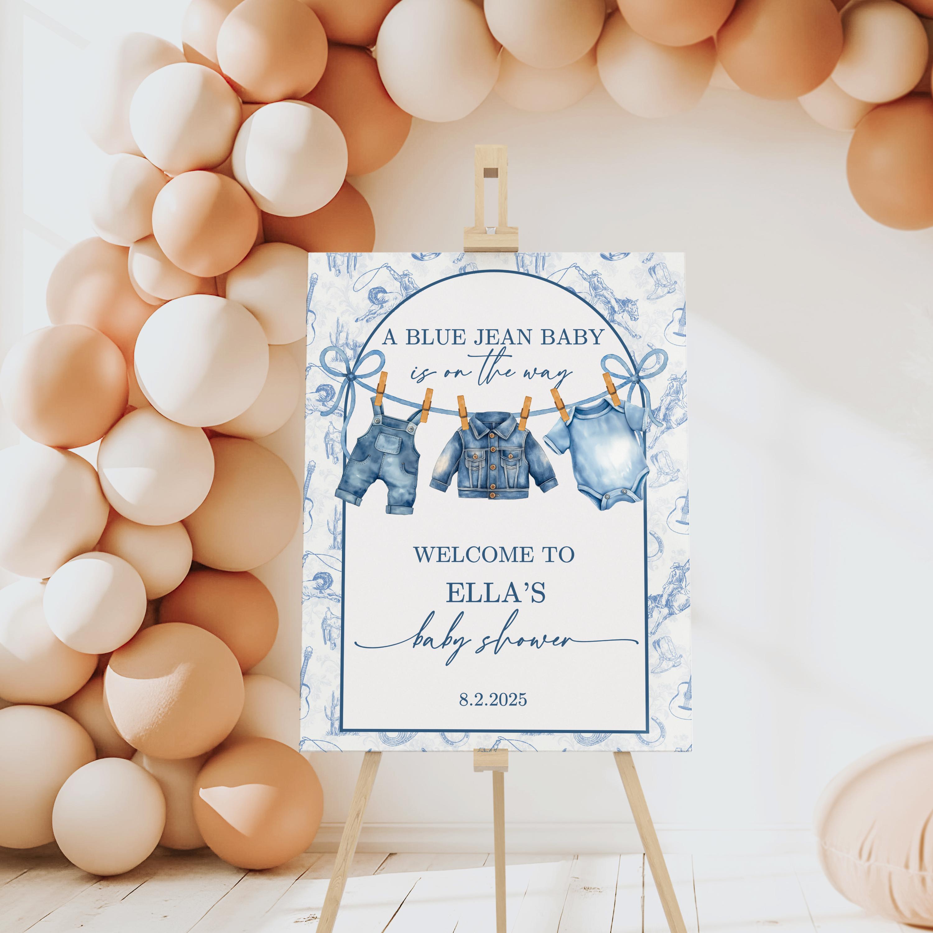 Blue Jean Baby Shower Welcome Sign, Clothesline Baby Shower Invite ...