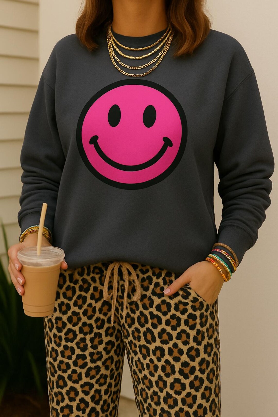 Smiley Face Sweatshirt - Cozy Oversized Pullover, Happy Vibes, Perfect ...
