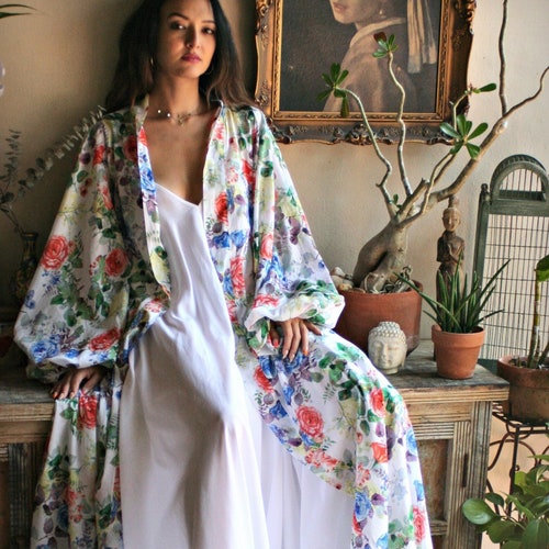 100% Cotton Robe Flower Print Cotton Lingerie Cotton Sleepwear - Etsy