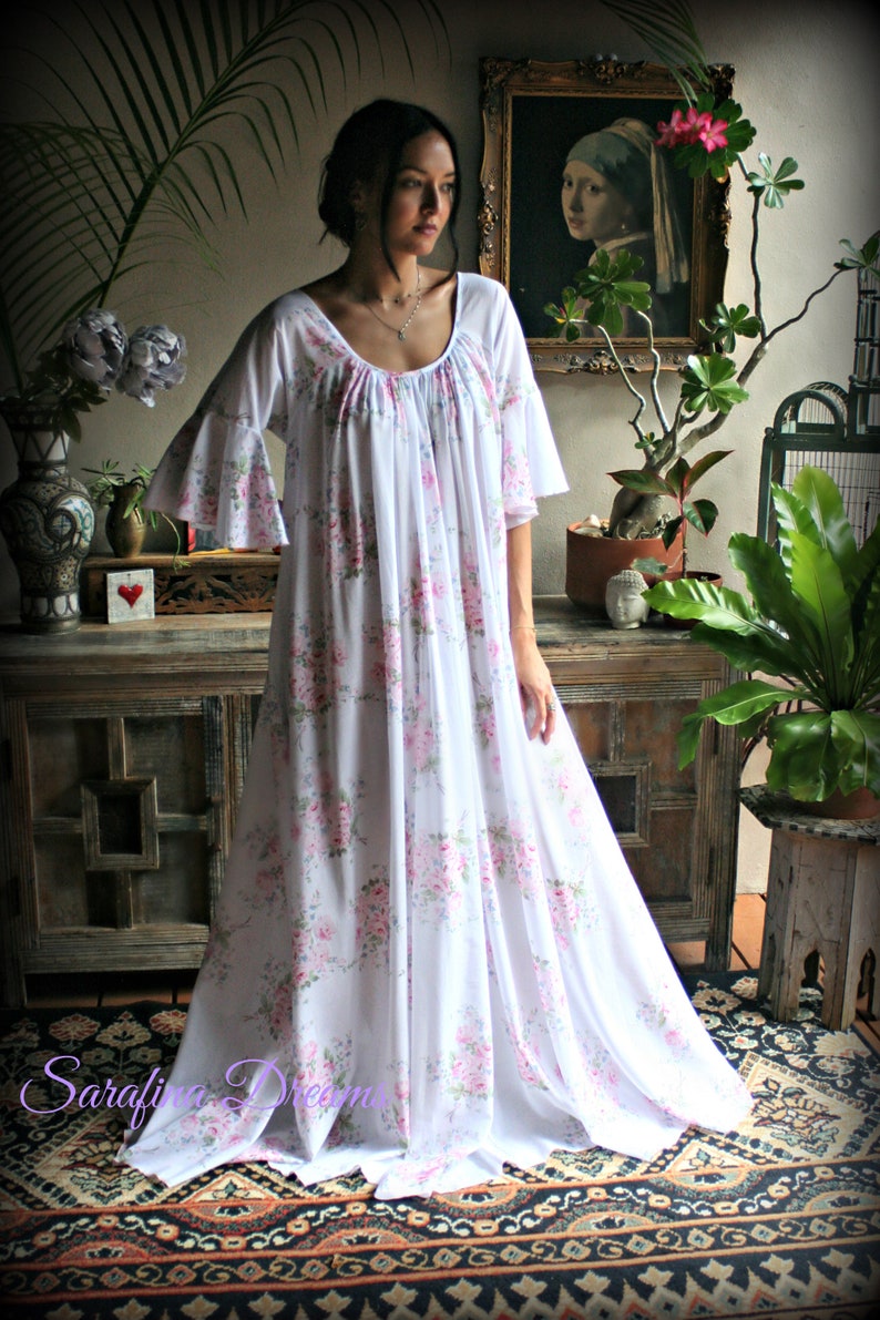 Rose Print Cotton Nightgown Jane Austen Victorian Style Sleepwear Full ...