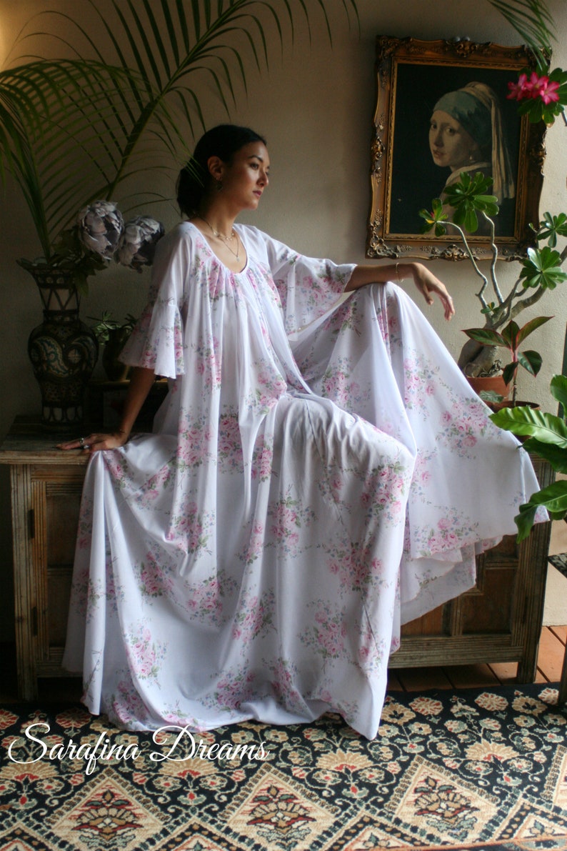 Rose Print Cotton Nightgown Jane Austen Victorian Style Sleepwear Full ...