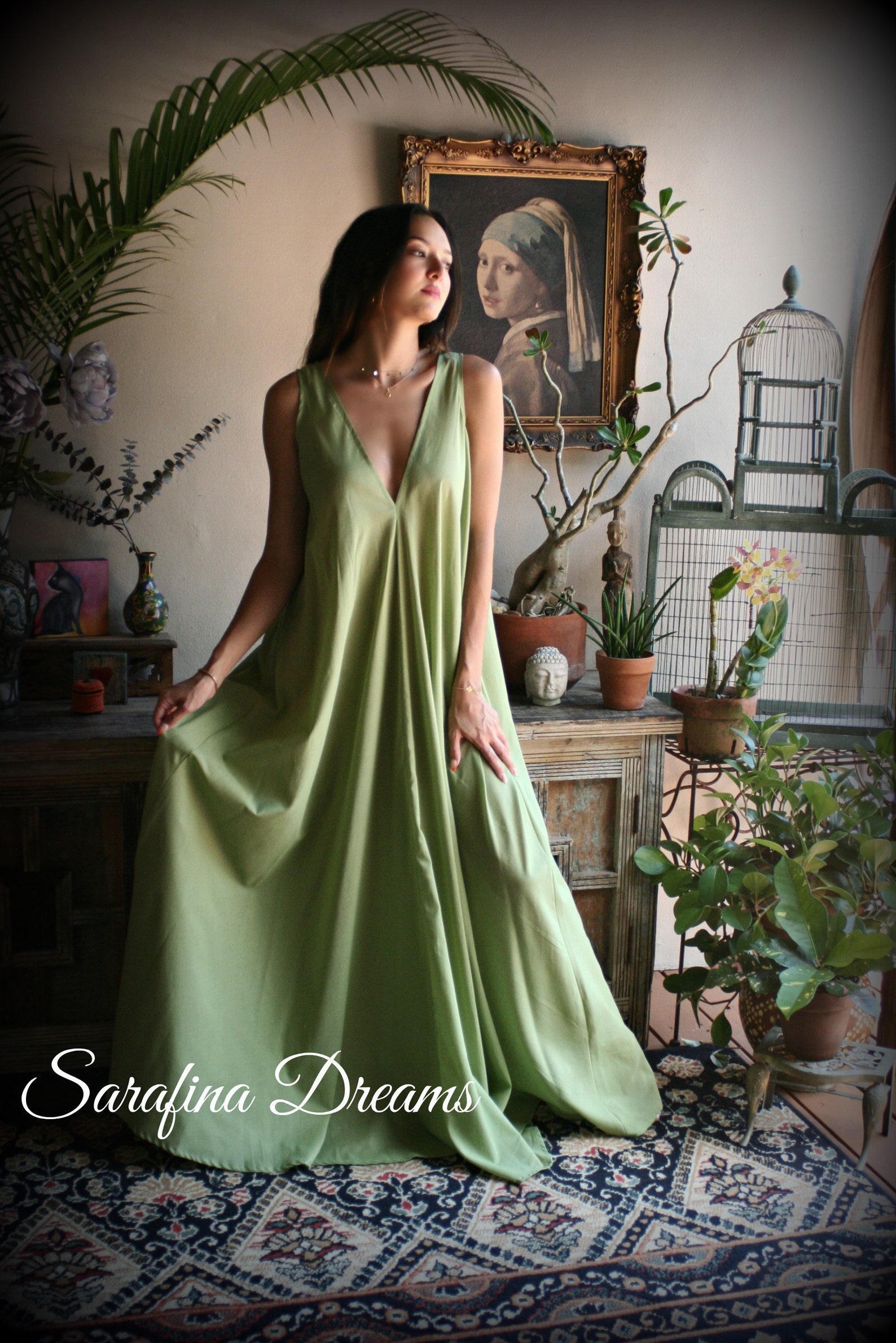 Cotton Nightgown Green Cotton Sleepwear Backless Dress - Etsy