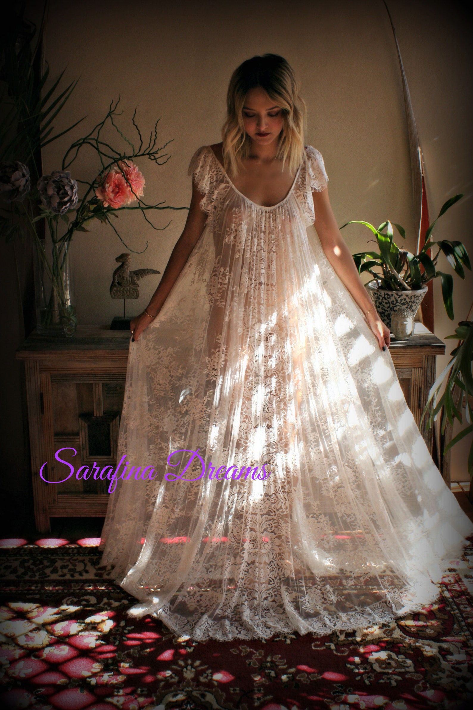 Bridal Lace Nightgown Wedding Sleepwear Full Sweep Bridal Lingerie off ...