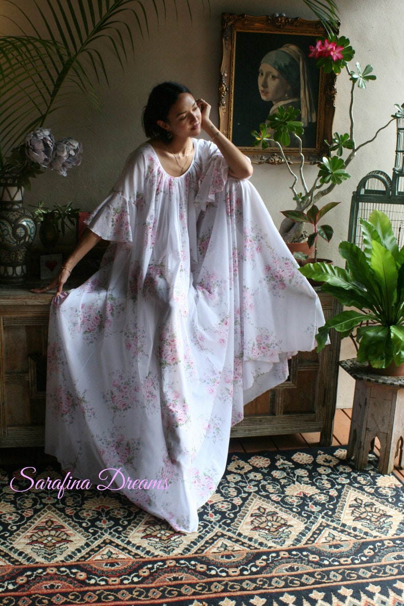Rose Print Cotton Nightgown Jane Austen Victorian Style Sleepwear Full ...