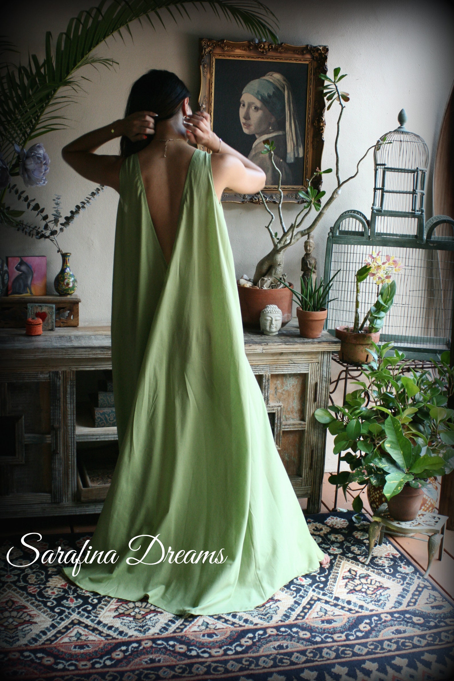 Cotton Nightgown Green Cotton Sleepwear Backless Dress - Etsy