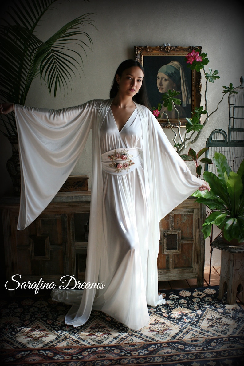 Satin Bridal Robe Angel Wing Sleeve Bridal Lingerie Wedding - Etsy