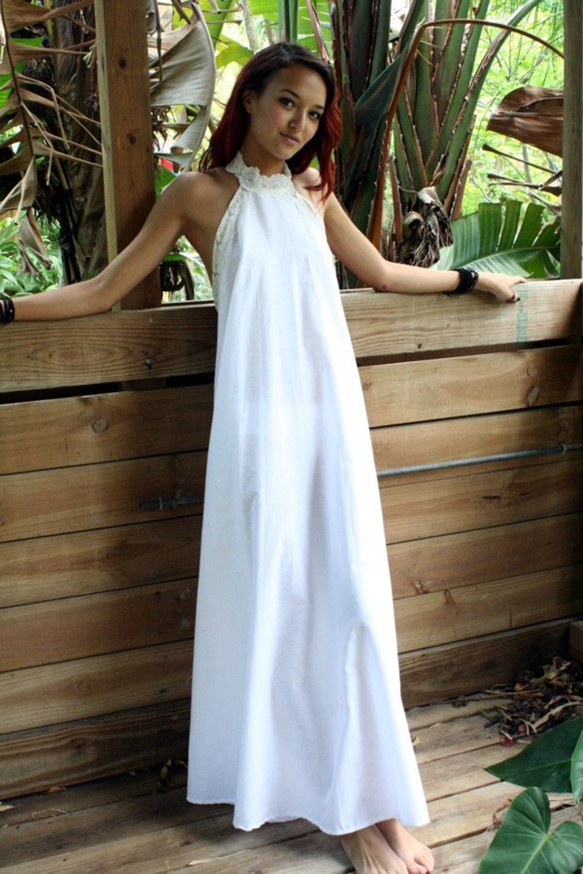 100% Cotton White Backless Nightgown Lace Halter Bridal Night | Etsy Canada