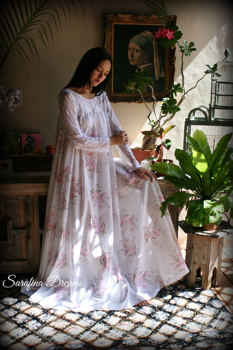 Rose Print Cotton Nightgown Jane Austen Style Sleepwear Cotton Lingerie ...