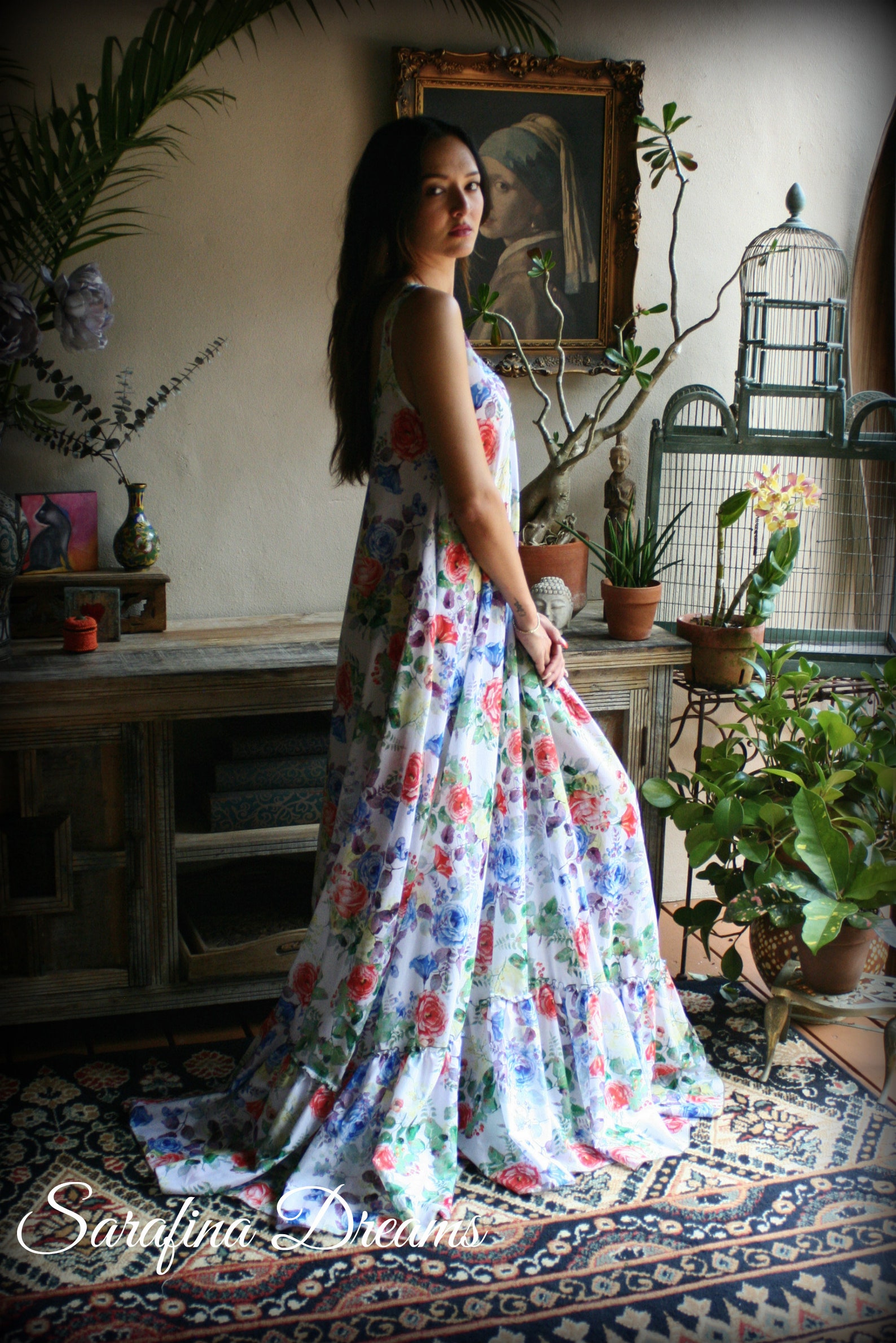 100% Cotton Nightgown Flower Print Ruffle Dress Bridal - Etsy