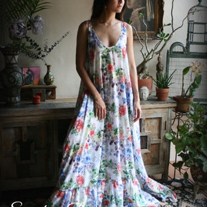 100% Cotton Nightgown Flower Print Ruffle Dress Bridal Nightgown ...