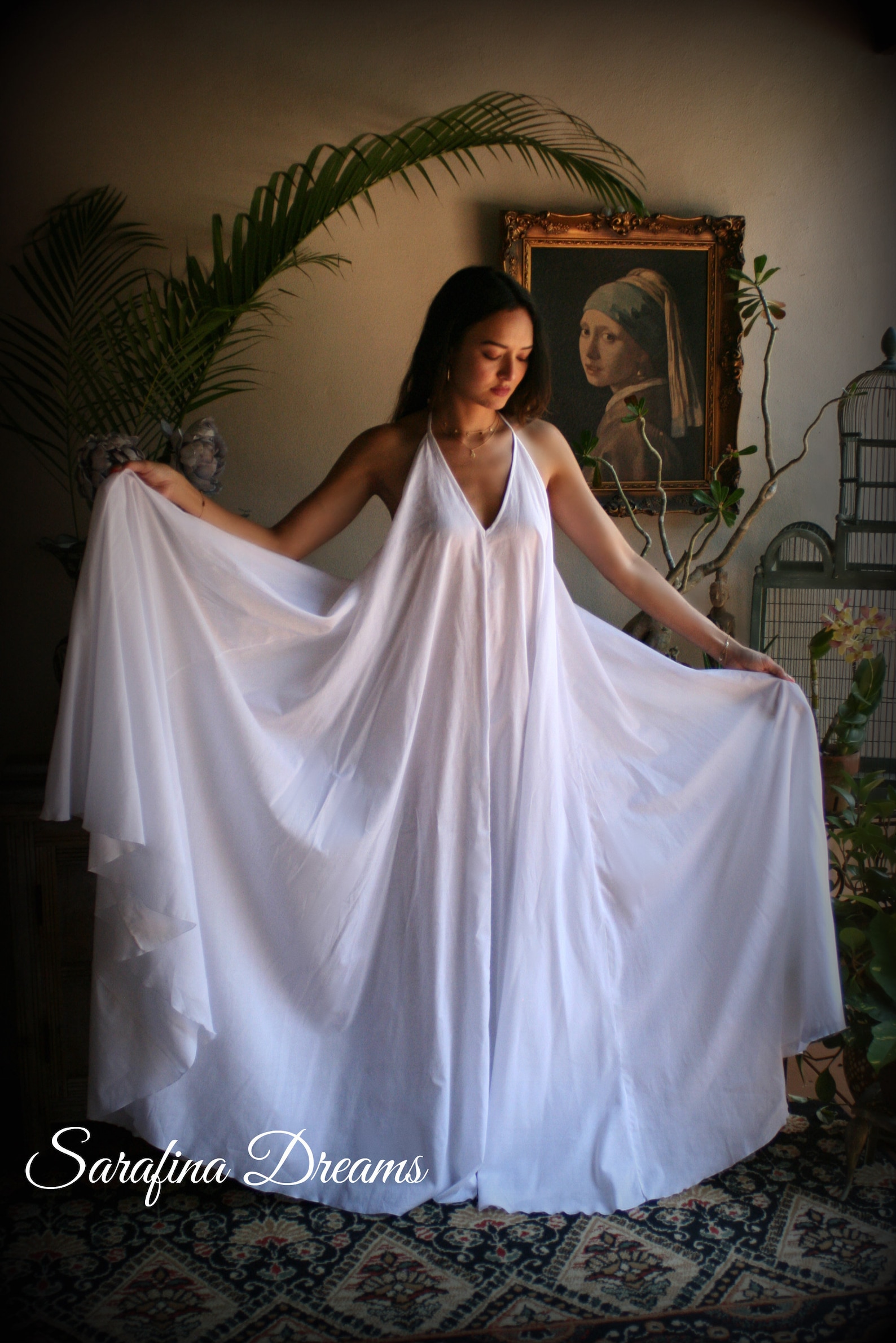 100% Cotton Nightgown Backless Halter Nightgown Full Circle - Etsy