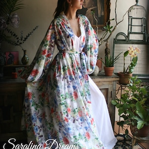 100% Cotton Robe Flower Print Cotton Lingerie Cotton Sleepwear Bridal ...