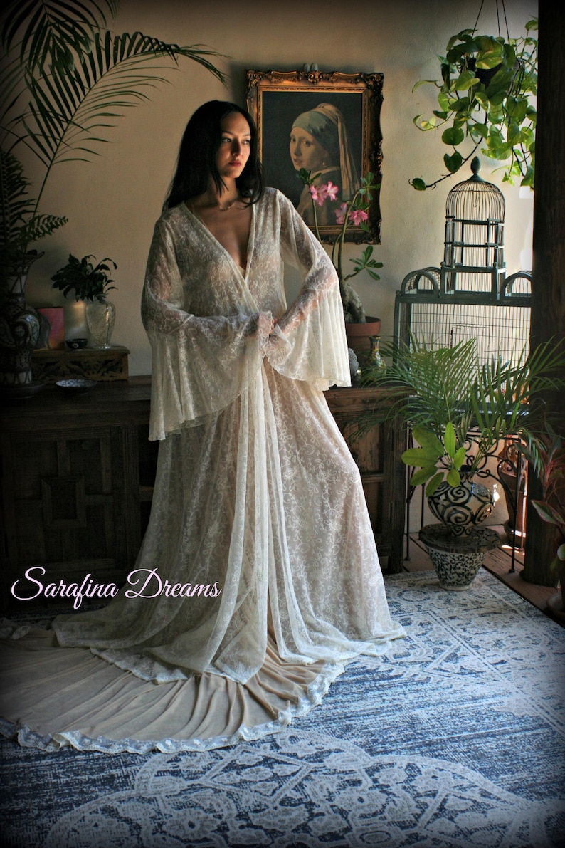 Bridal Lace Robe Embroidered Lace Wedding Robe Lace Wedding Kimono Robe ...