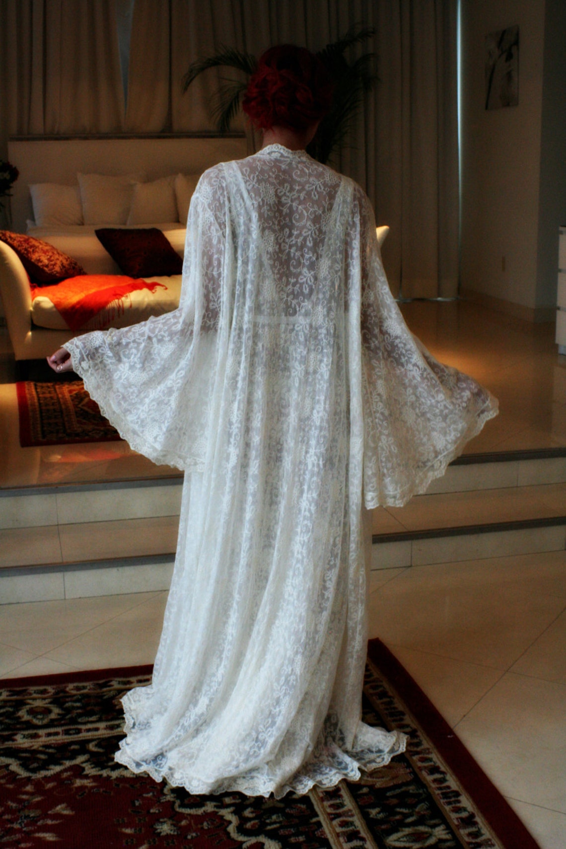 Embroidered French Lace Bridal Robe Wedding Lingerie Bridal Sleepwear ...
