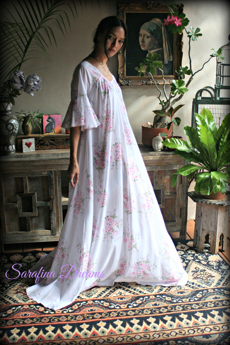 Rose Print Cotton Nightgown Jane Austen Victorian Style Sleepwear Full ...