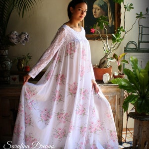 Rose Print Cotton Nightgown Jane Austen Style Sleepwear Cotton Lingerie ...
