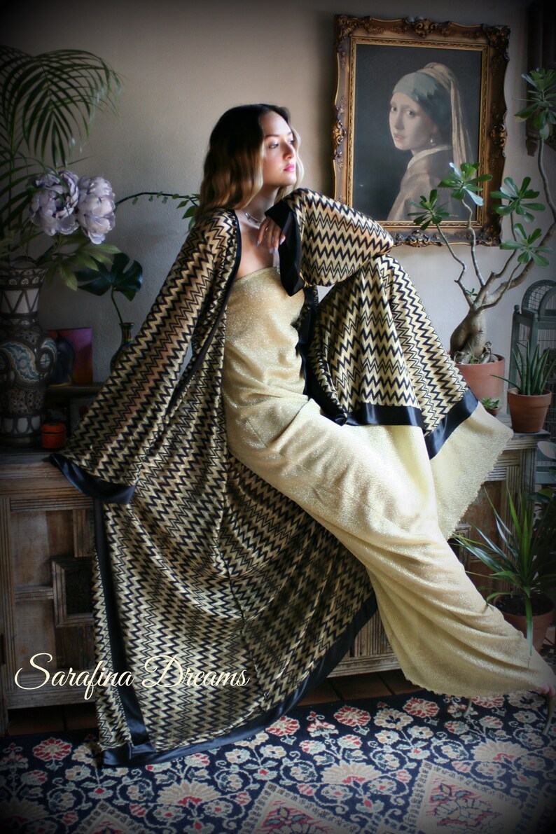 Black Gold Metallic Kimono Robe Black Satin Banded Missoni - Etsy