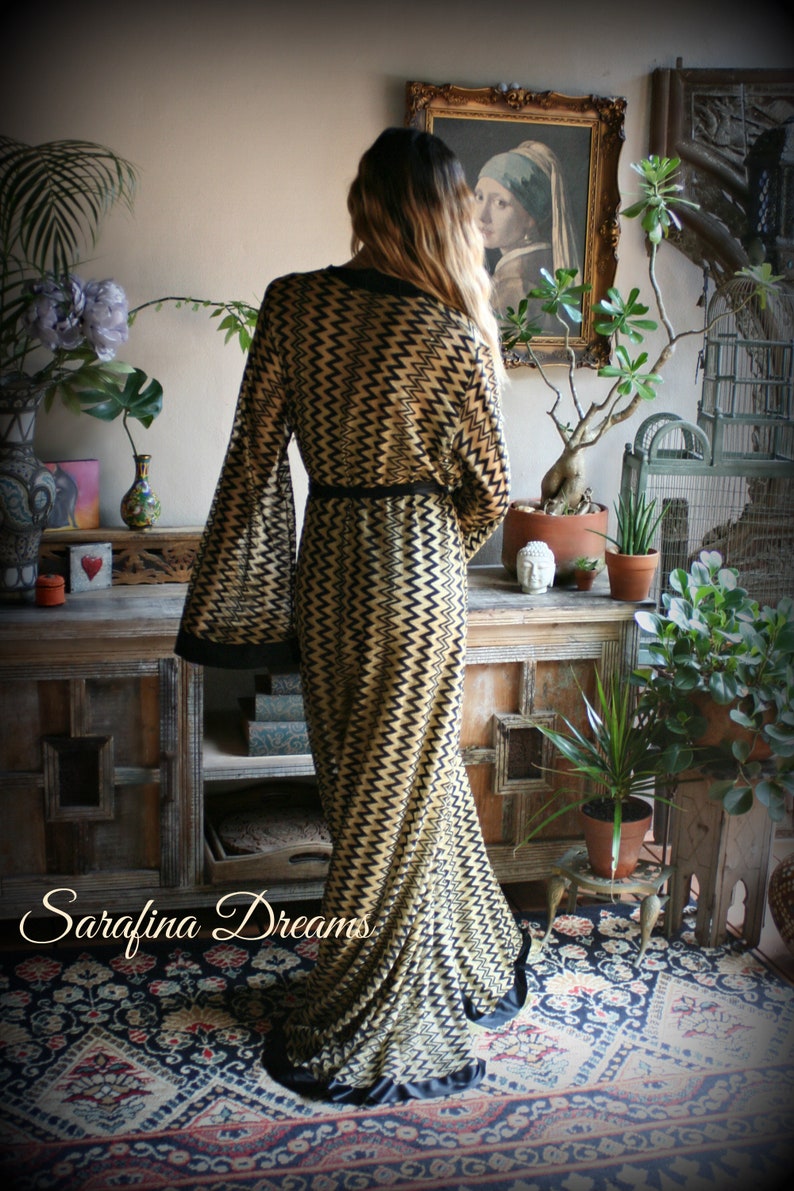 Black Gold Metallic Kimono Robe Black Satin Banded Missoni - Etsy