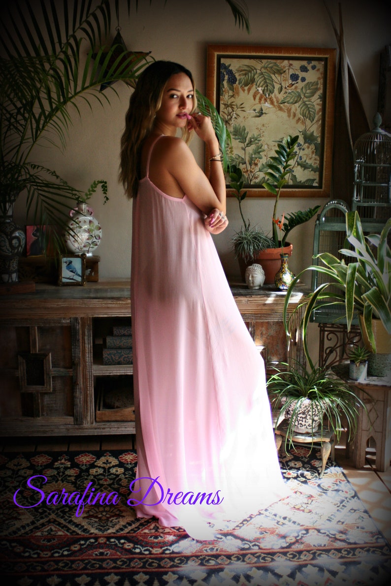 Pink Bridal Chiffon Slip Nightgown Bridal Sleepwear Wedding Etsy