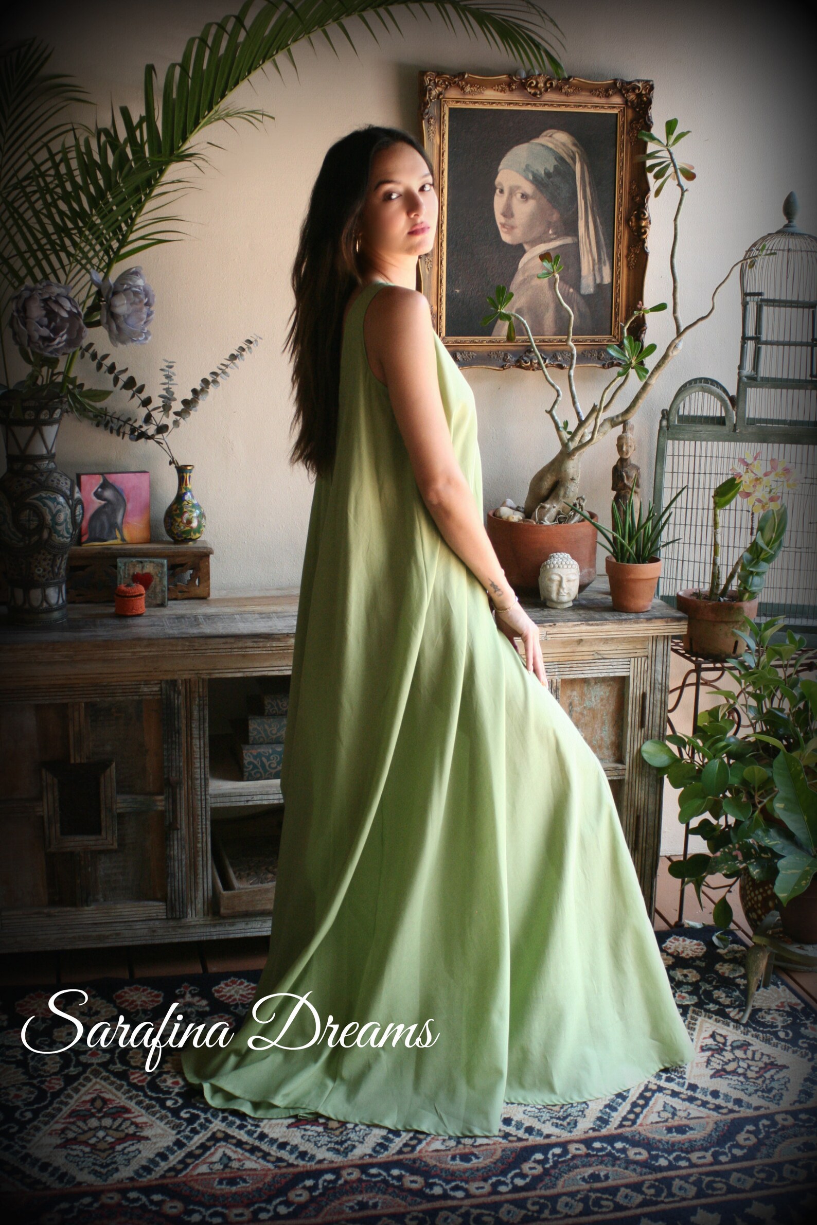 Cotton Nightgown Green Cotton Sleepwear Backless Dress - Etsy