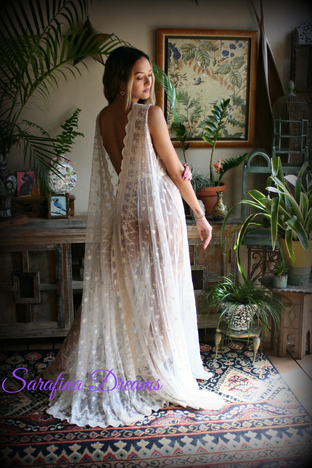 Embroidered Ivory Lace Backless Nightgown Bridal Lingerie Lace ...