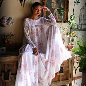 Rose Print Cotton Nightgown Jane Austen Style Sleepwear Cotton Lingerie ...