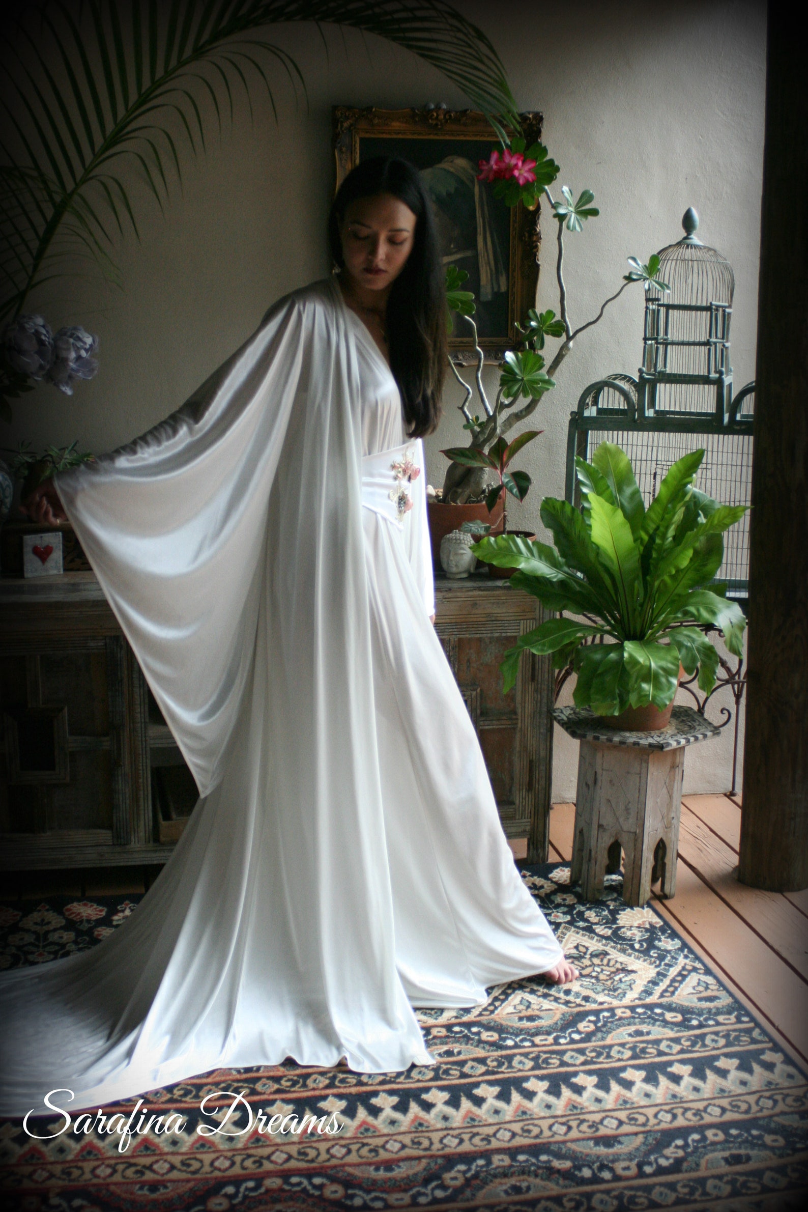 Satin Bridal Robe Angel Wing Sleeve Bridal Lingerie Wedding - Etsy