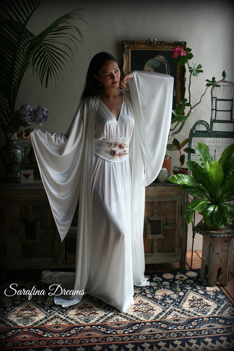 Satin Bridal Robe Angel Wing Sleeve Bridal Lingerie Wedding - Etsy