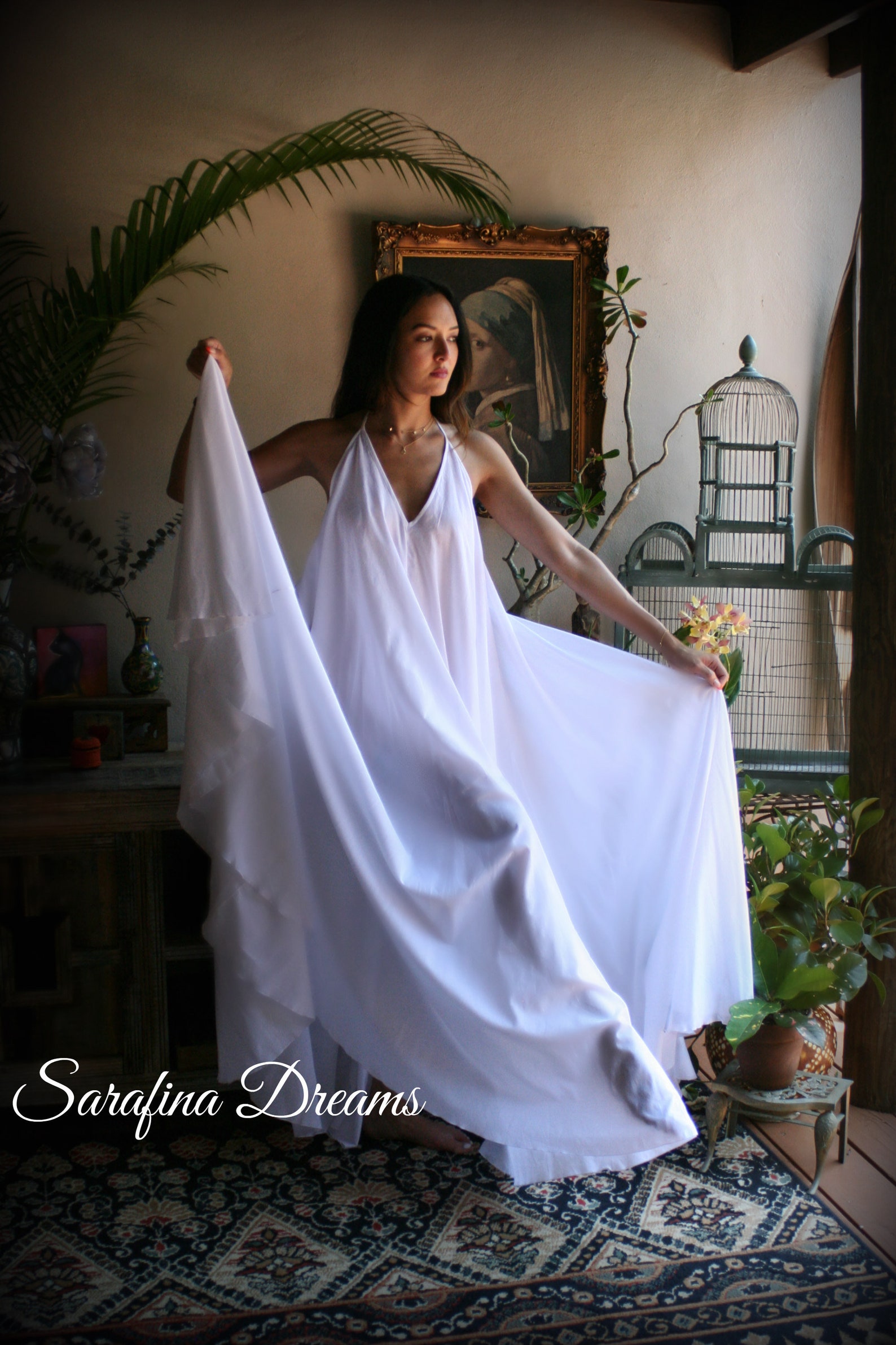 100% Cotton Nightgown Backless Halter Nightgown Full Circle - Etsy