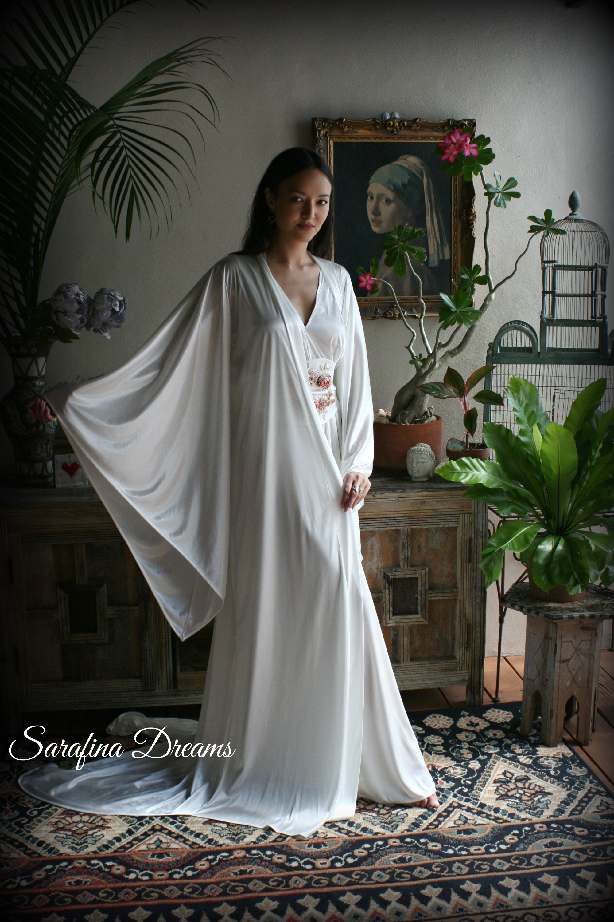 Satin Bridal Robe Angel Wing Sleeve Bridal Lingerie Wedding Sleepwear ...