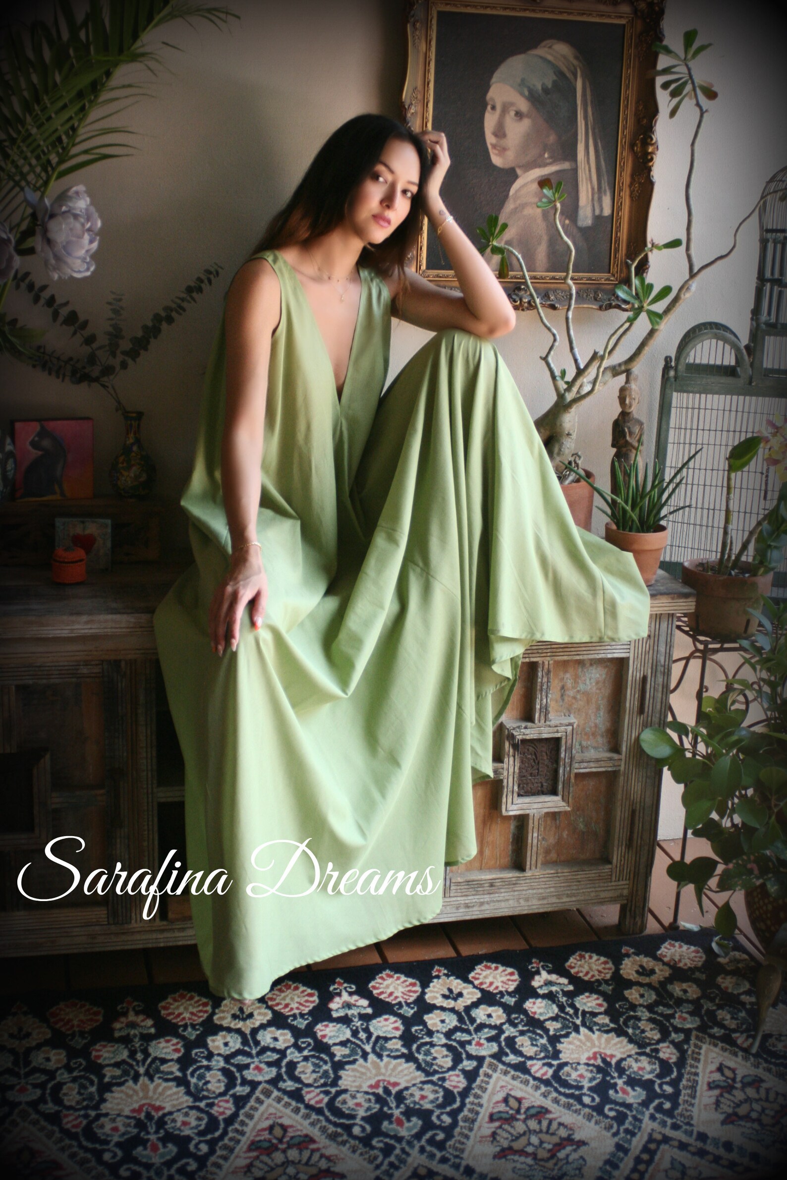 Cotton Nightgown Green Cotton Sleepwear Backless Dress - Etsy