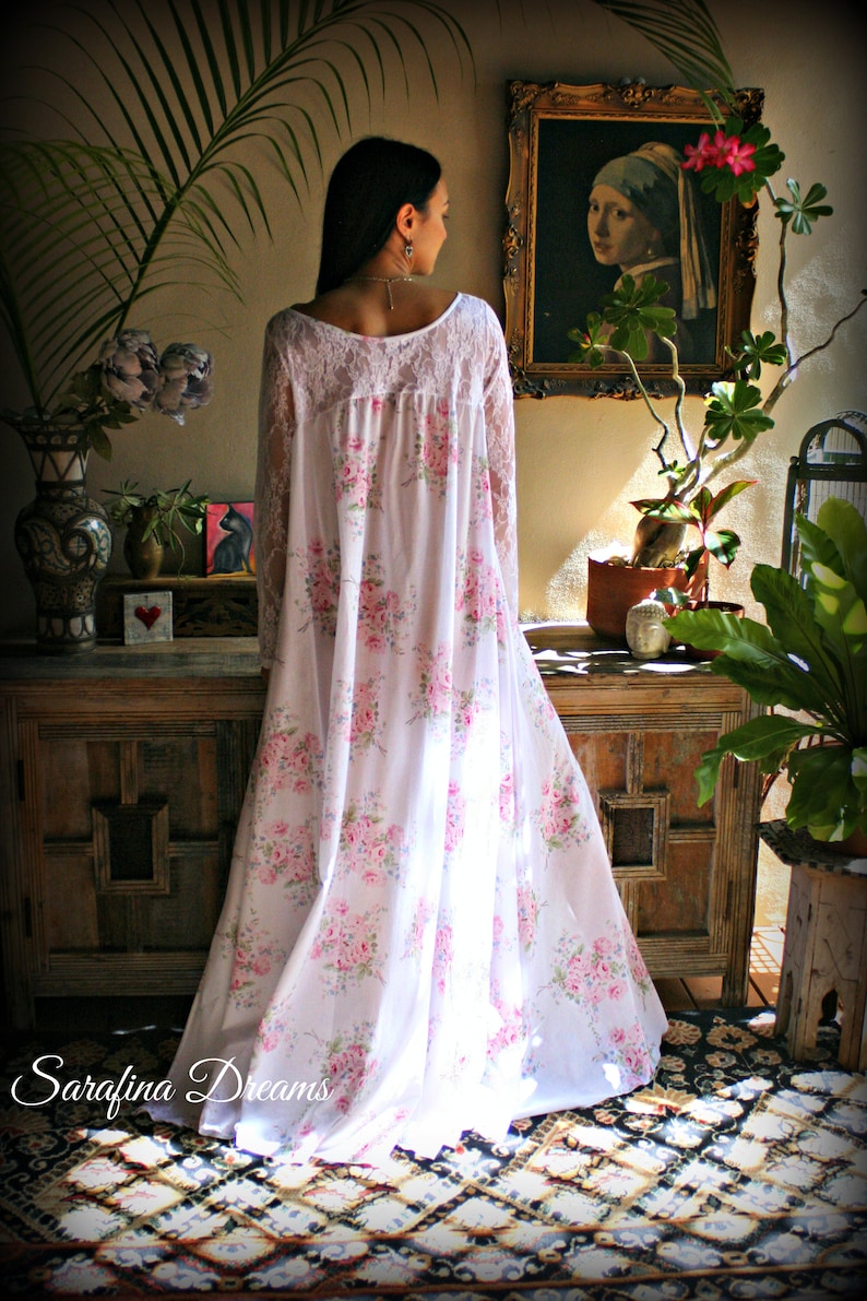 Rose Print Cotton Nightgown Jane Austen Style Sleepwear Cotton Lingerie ...