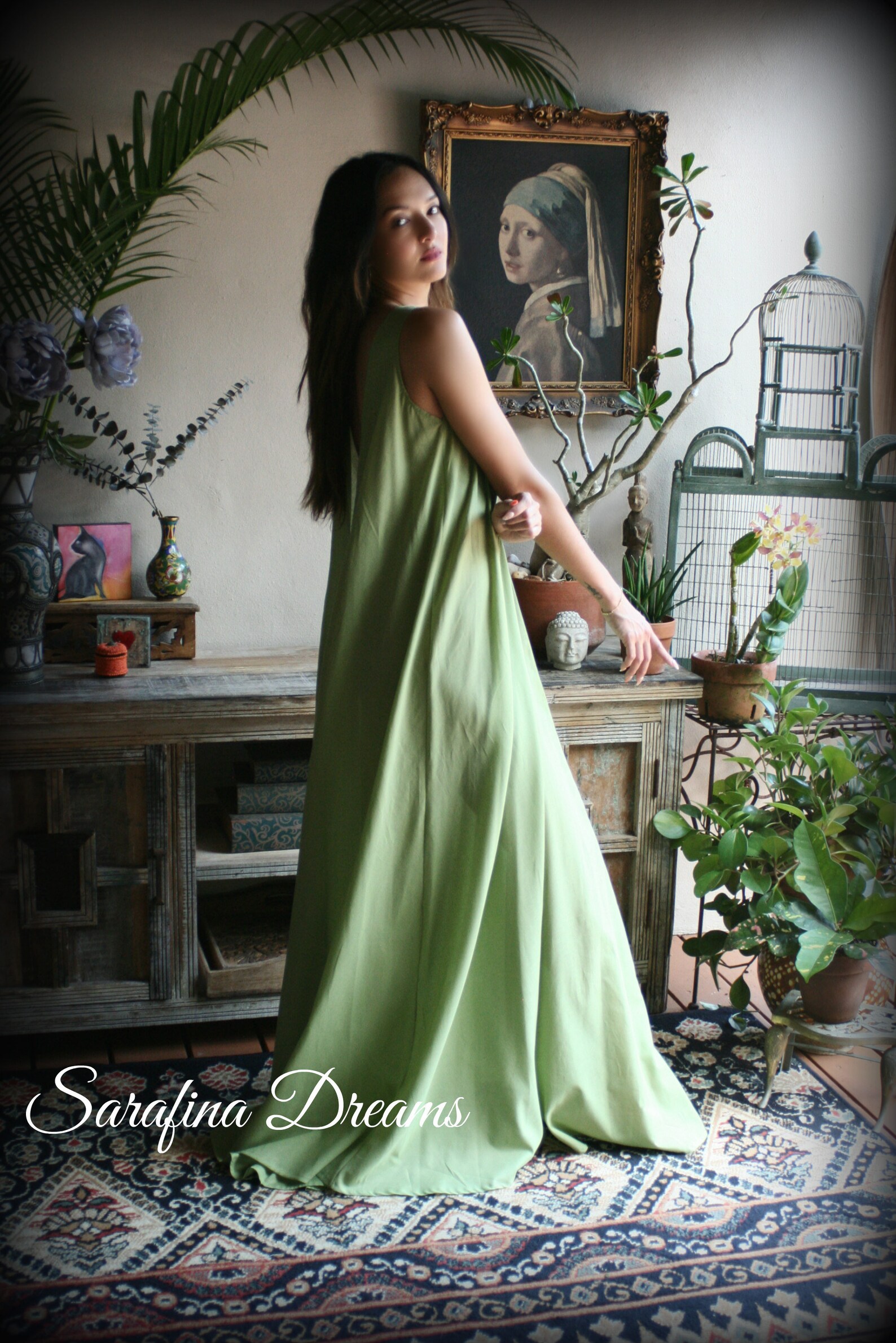 Cotton Nightgown Green Cotton Sleepwear Backless Dress - Etsy