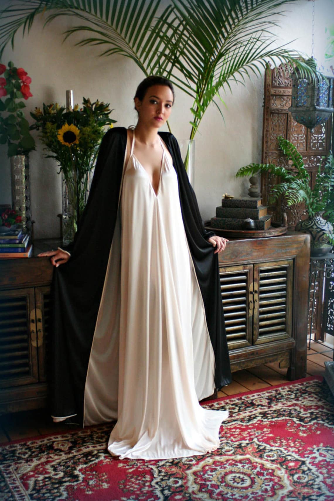 Reversible Satin Robe Two Tone Two Color Bridal Robe Black Wedding Robe ...