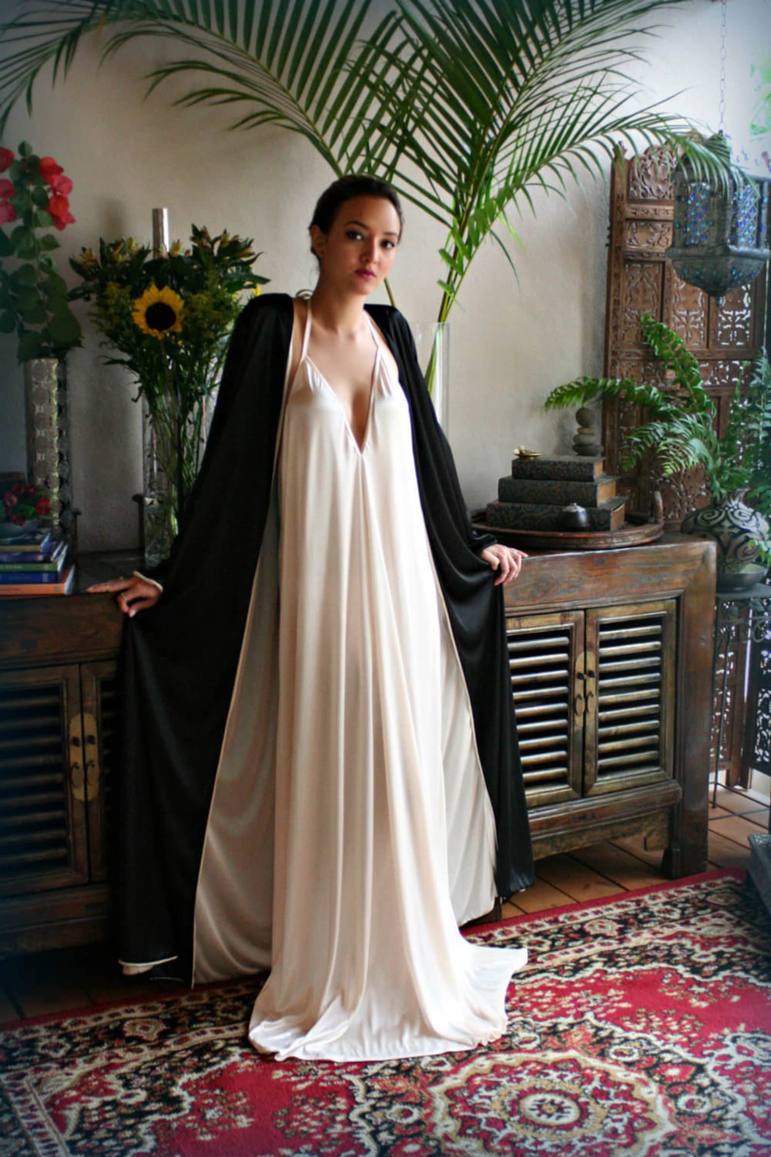 Reversible Satin Robe Two Tone Two Color Bridal Robe Black Wedding Robe ...