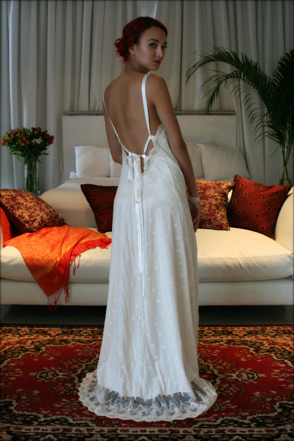 Lace Bridal Nightgown Bridal Lingerie Lace Satin Backless Wedding ...