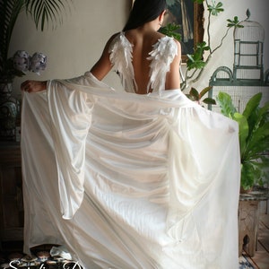 Satin Bridal Robe Angel Wing Sleeve Bridal Lingerie Wedding Sleepwear ...