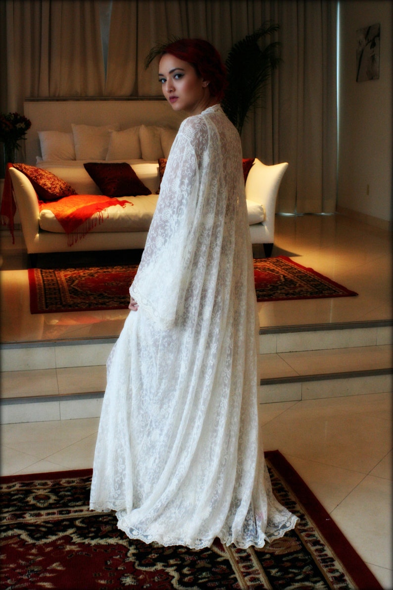 Embroidered French Lace Bridal Robe Wedding Lingerie Bridal Sleepwear ...