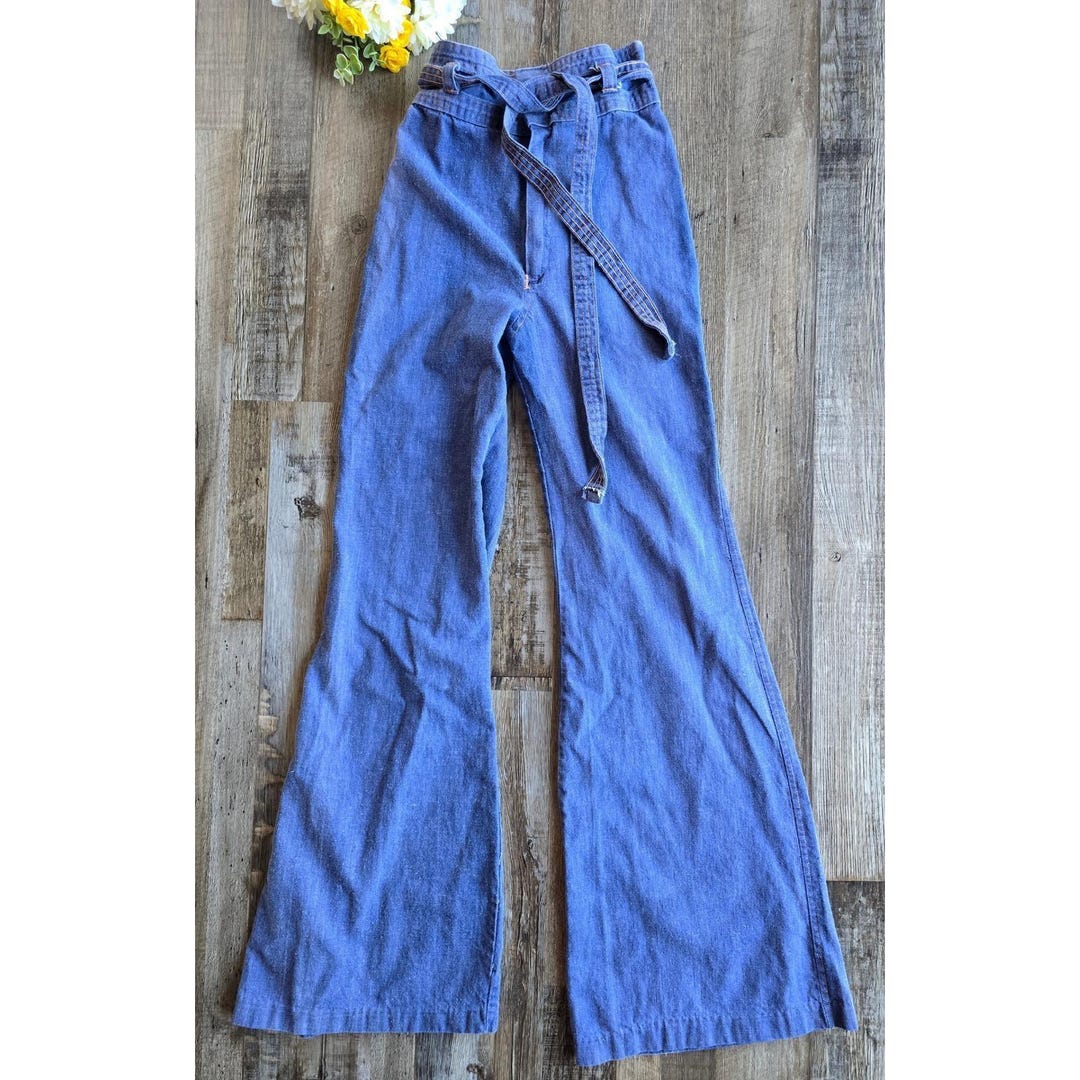 Vintage 70s High Waisted Bell Bottom Jeans Blue Denim Talon Zipper ...