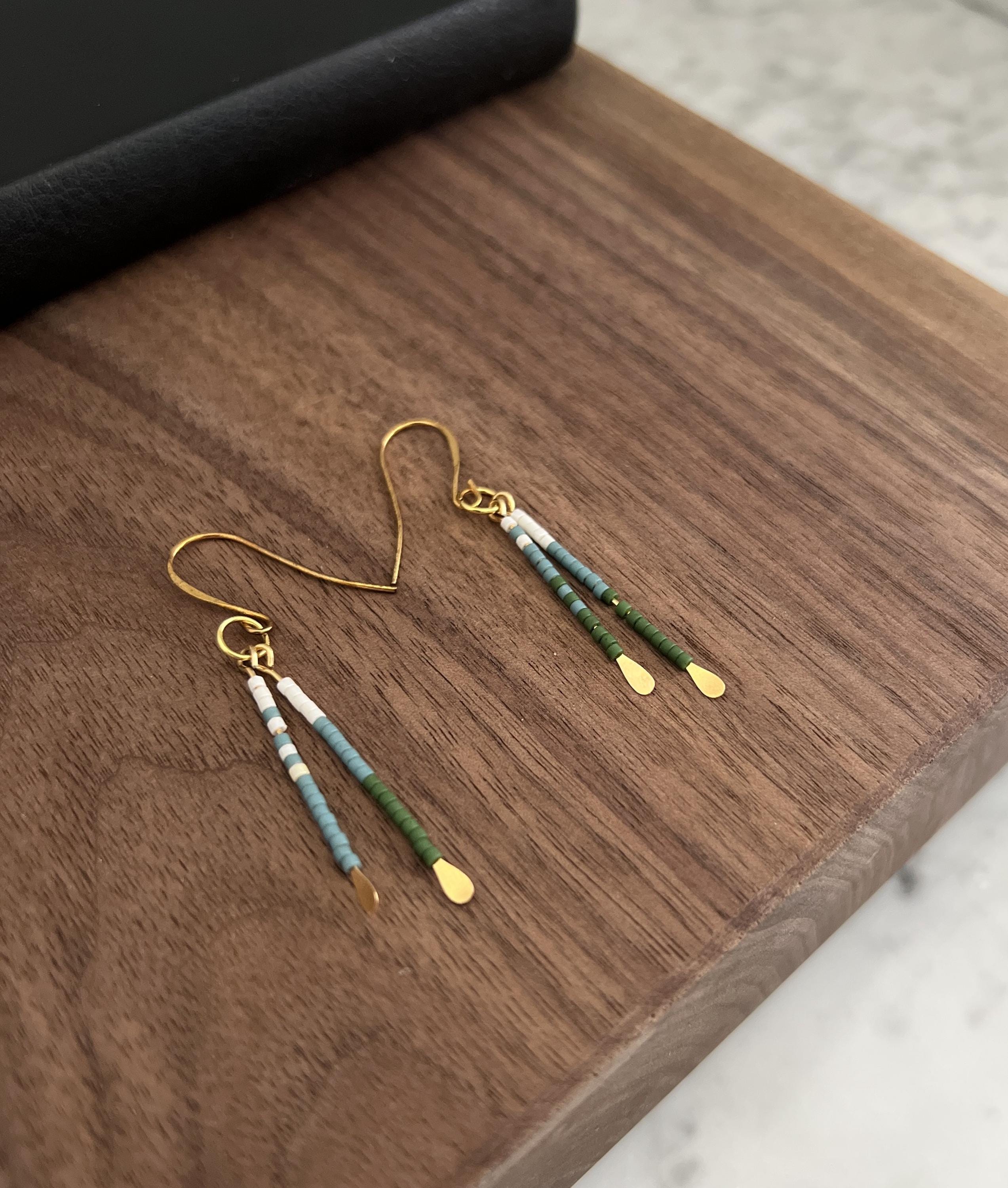 Handmade Seed Bead Dangle Earrings: Gold Minimalist Jewelry - Etsy