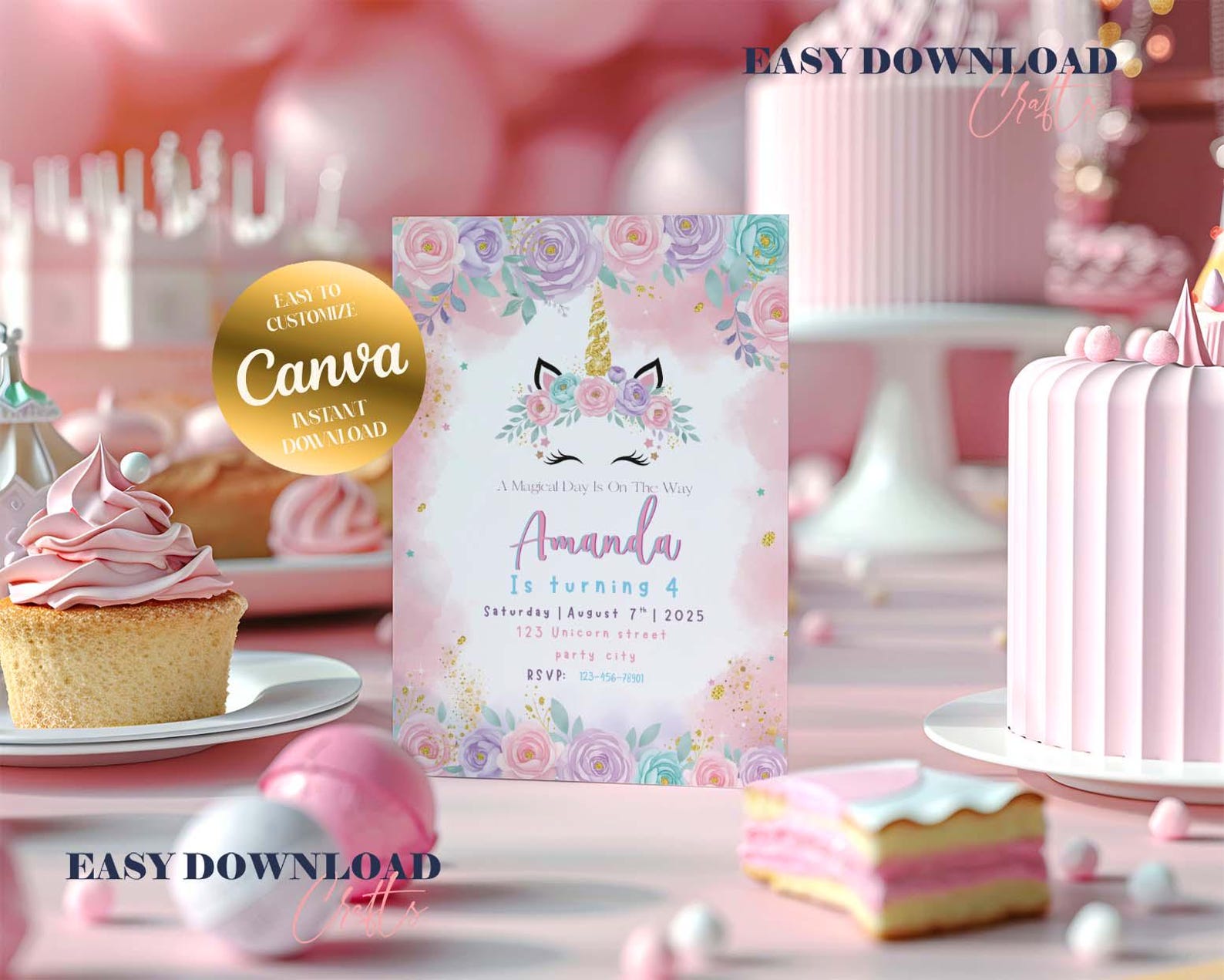 Unicorn Birthday Invitation: Pastel Rainbow Sparkle Party (canva ...