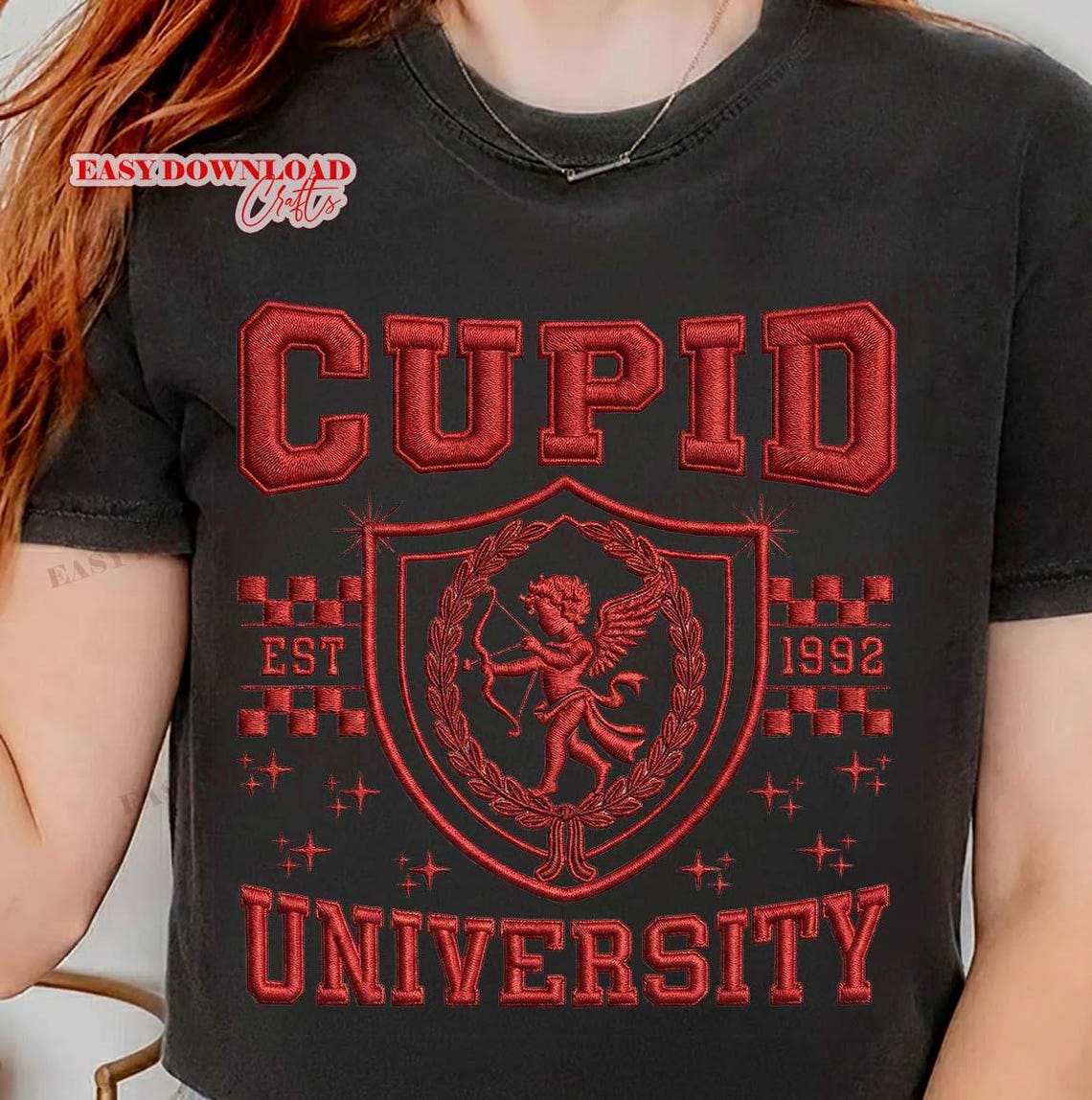 Cupid University PNG, Valentine Embroidery Design, Vintage College ...